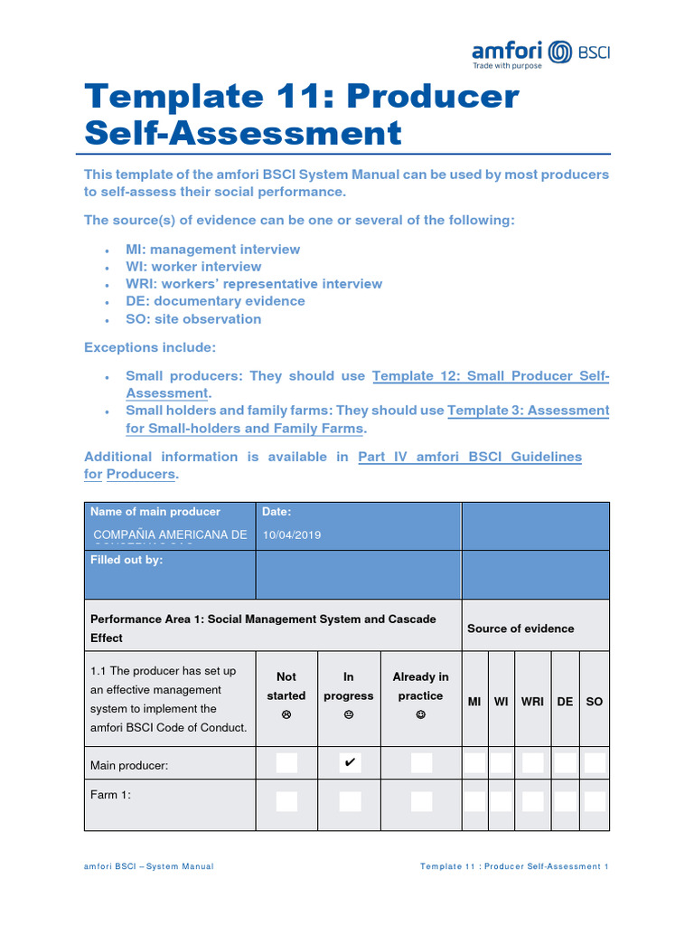 Template 11 Producer Self Assessment | Download Free PDF | Occupational ...
