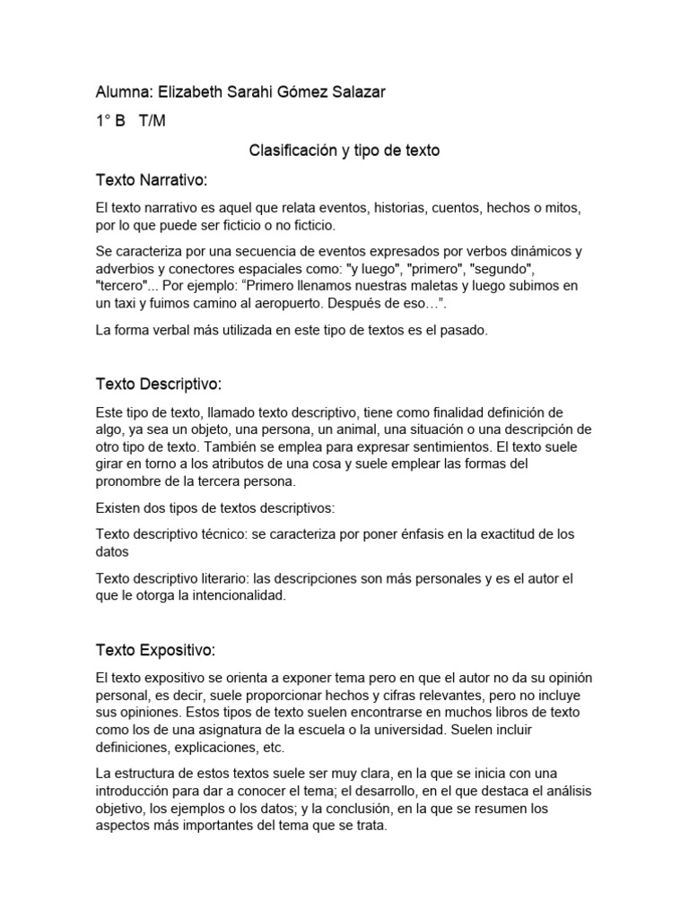 Clasificacion y Tipos de Texto | PDF | Verbo | Ensayos