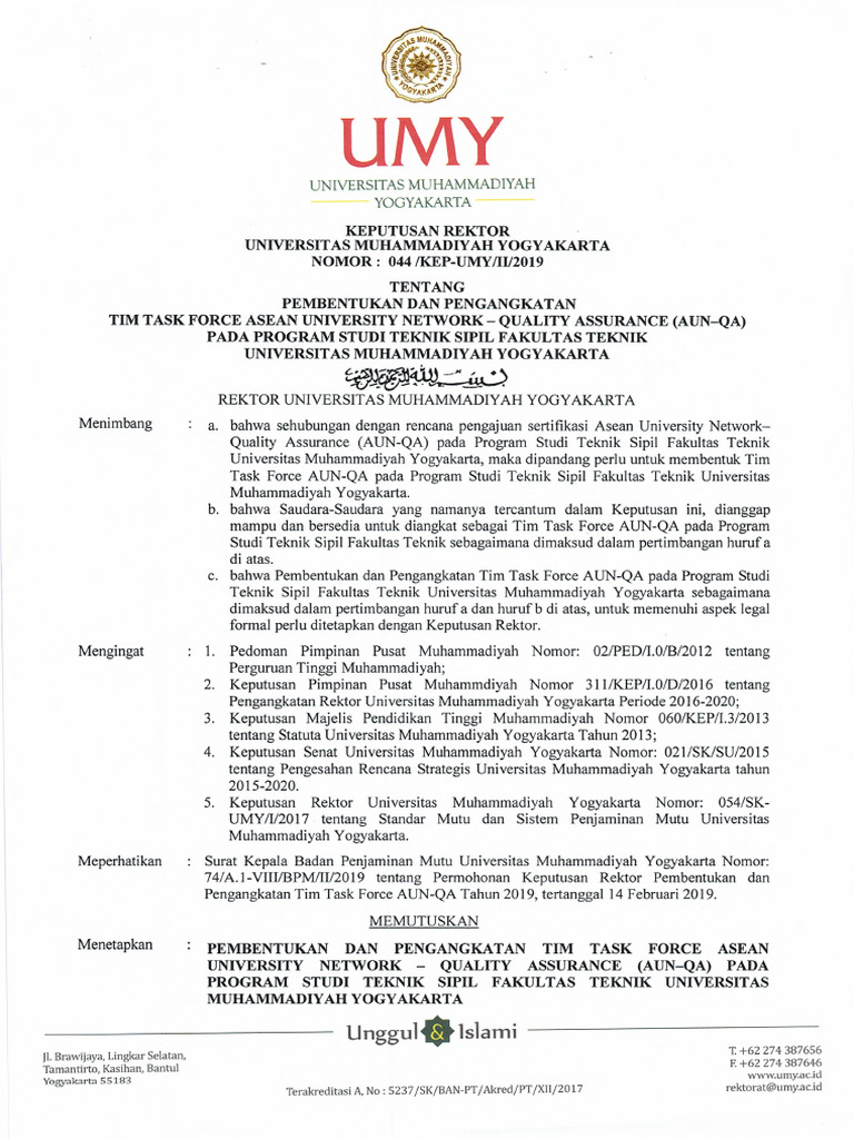 SK Tim Task Force Aun Qa Prodi Teknik Sipil 1 | PDF