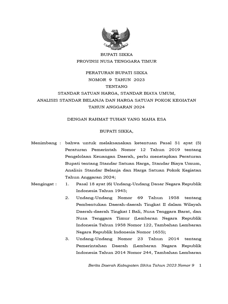 Perbup 9 2023 SSH 2024 | PDF