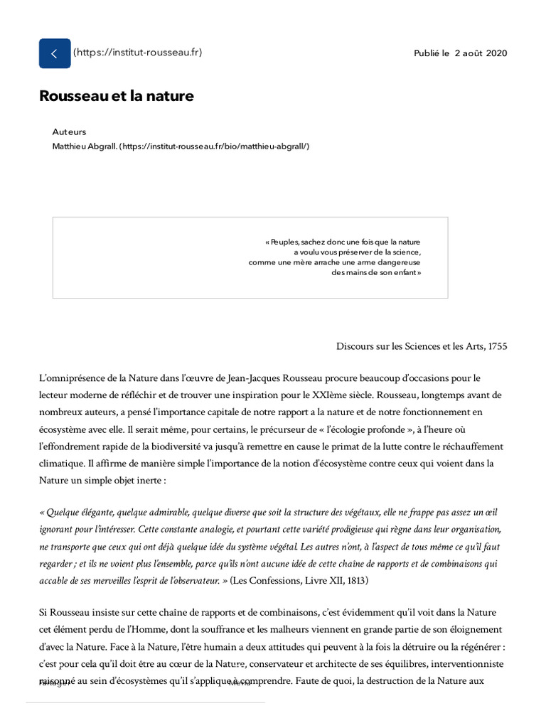 Rousseau et la préservation de la nature | PDF | Jean-Jacques Rousseau ...