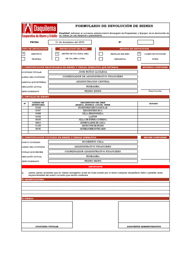 Formulario de Devoluciones | PDF