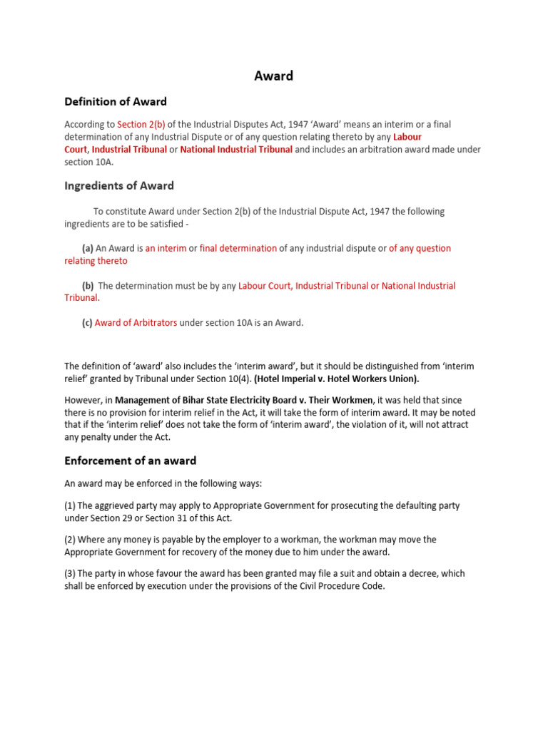 Understanding Awards in Labour Law | PDF
