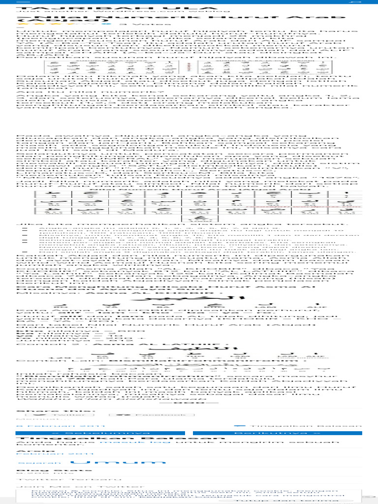 Nilai Numerik Huruf Arab (Abjad) TAJRIBAH ULA | PDF
