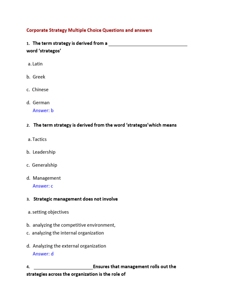 Corporate Strategy MCQ | PDF | Strategic Management | Business