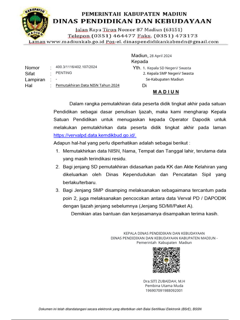 Pemutakhiran Nisn 2024 | PDF