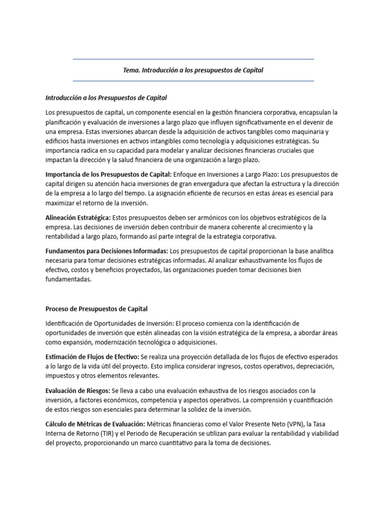 Introducción A Los Presupuestos de Capital | PDF | Presupuesto | Business