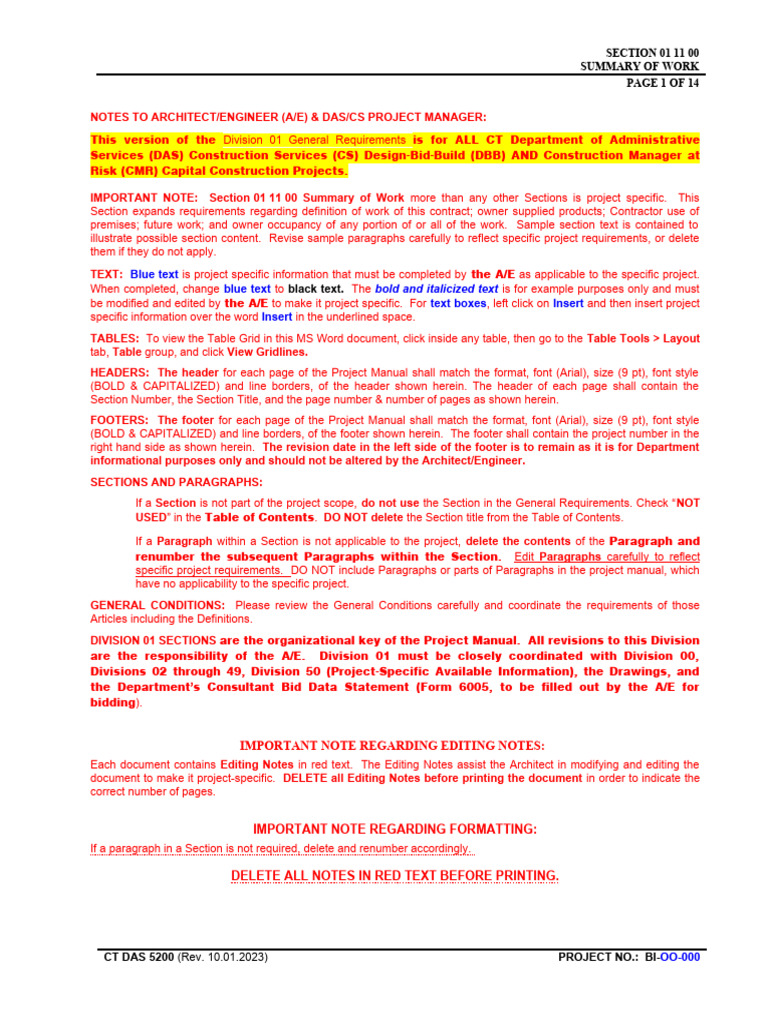 Summary of Work for CT DAS Projects | PDF | Wall | General Contractor