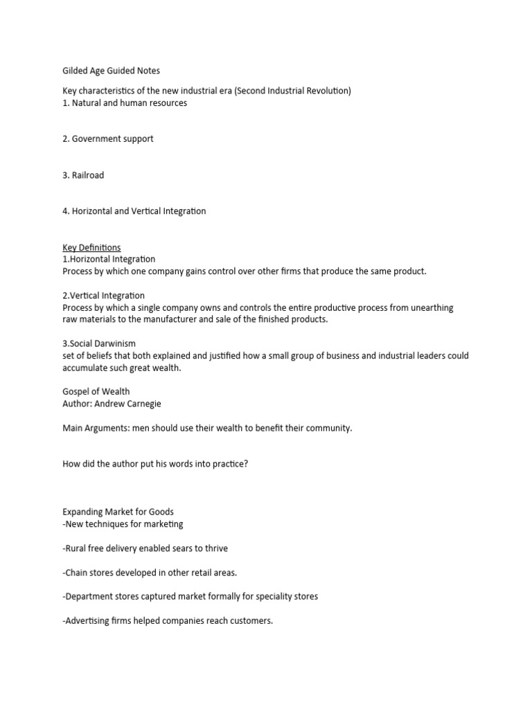 Gilded+Age+Guided+Notes | PDF | Jim Crow Laws | Economies