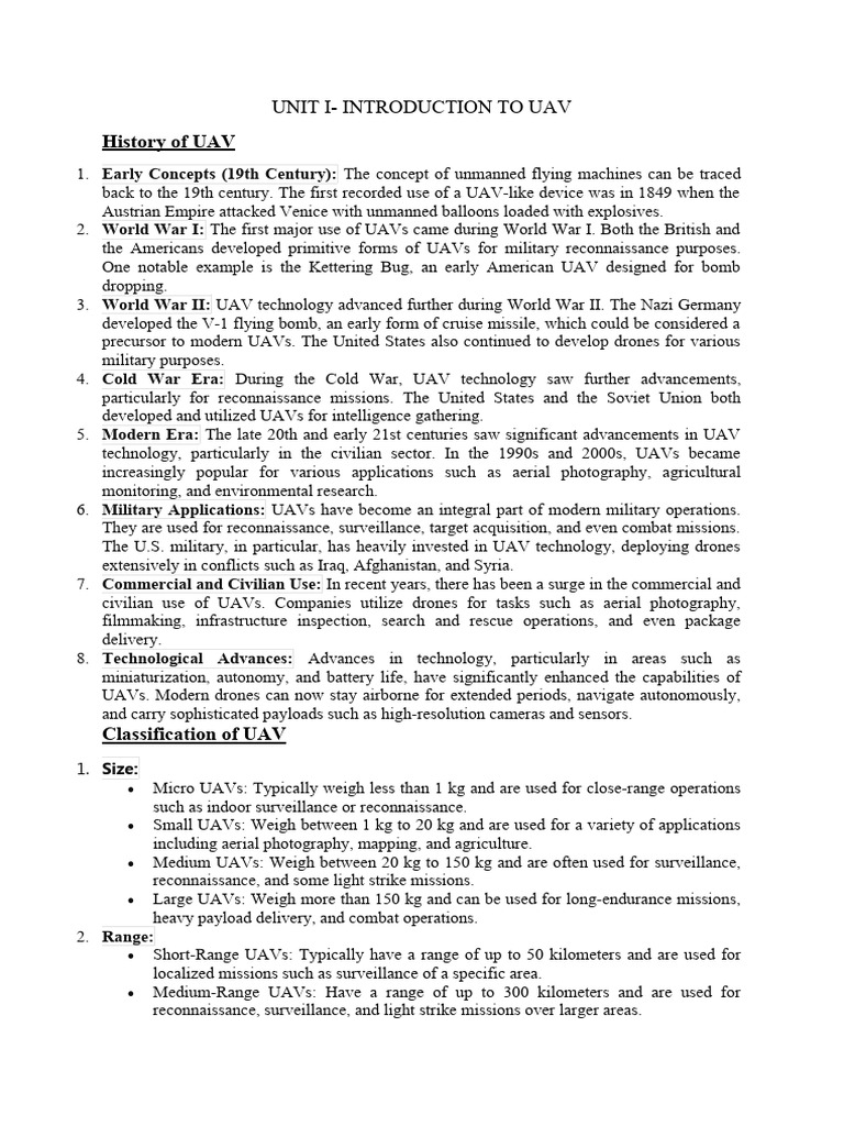 UNIT 1 UAV | PDF | Unmanned Aerial Vehicle | Aircraft
