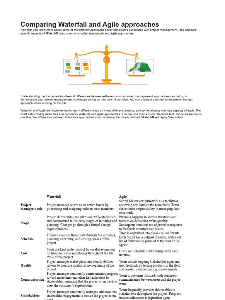 Comparing Waterfall and Agile Approaches | PDF | Agile Software Development | Project Management