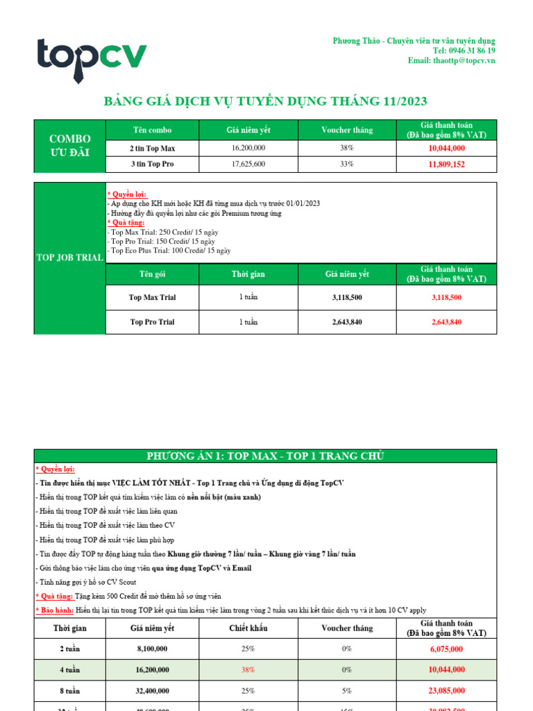 Báo Giá Trang CH TopCV T11.23 | PDF