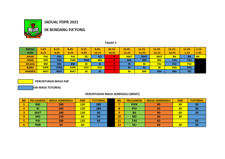Jadual PDPR 2021 Tahap 2 | PDF