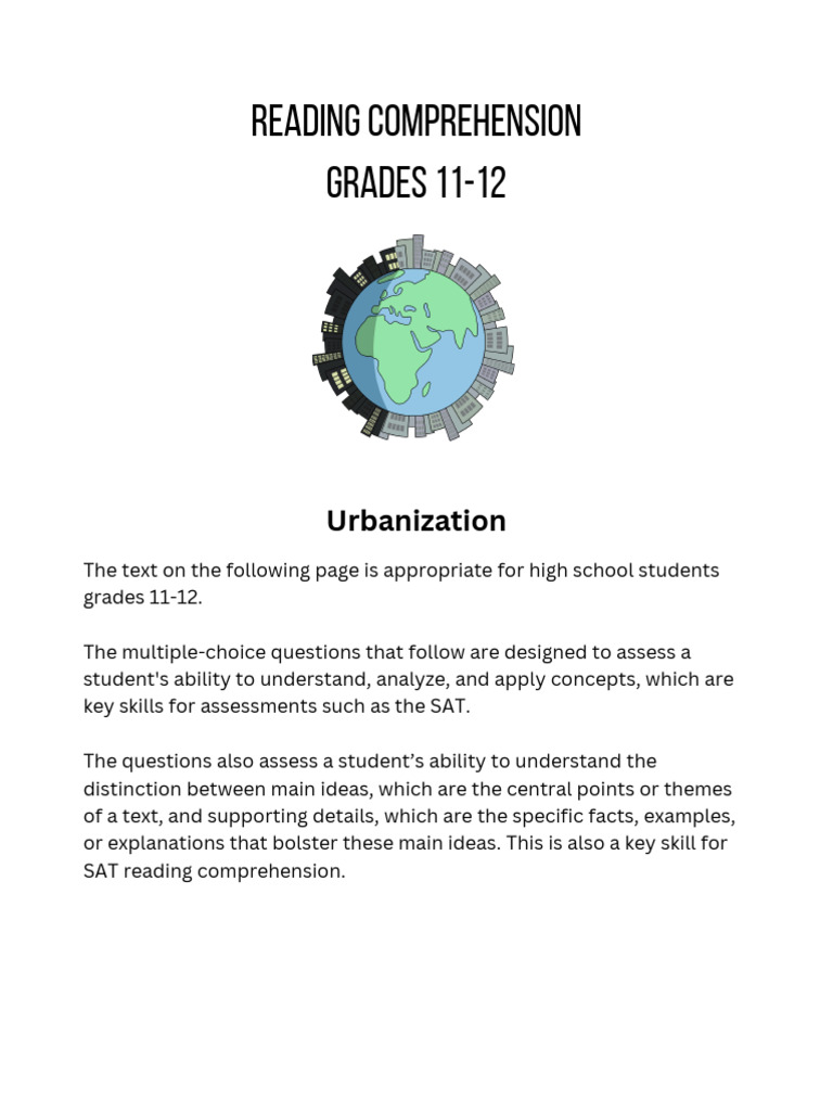 Reading Comprehension Grades 11-12: Urbanization | PDF | Cost Of Living ...