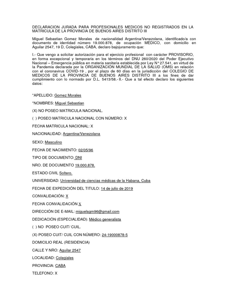 Colmed 3 | Descargar gratis PDF | Documento de identidad | Buenos Aires