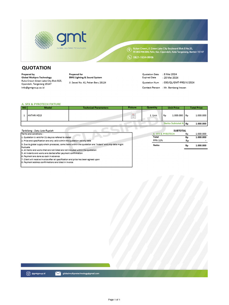 SFX & Pyrotech Fixture Quote 2024 | PDF | Business | Business Process