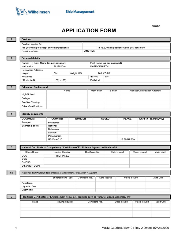 WSMKR Application Blank New | PDF | Oil Tanker