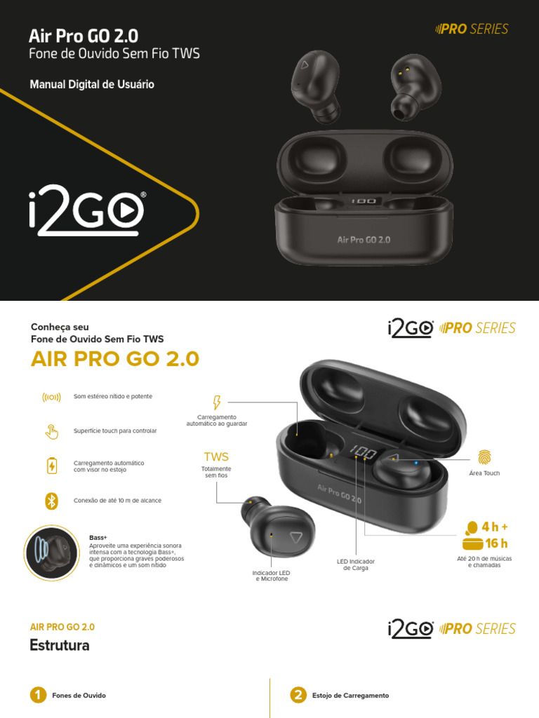 Manual Ilustrado - Tws Air Pro Go 2.0 - I2go Pro - Bra - v3 1 | PDF ...