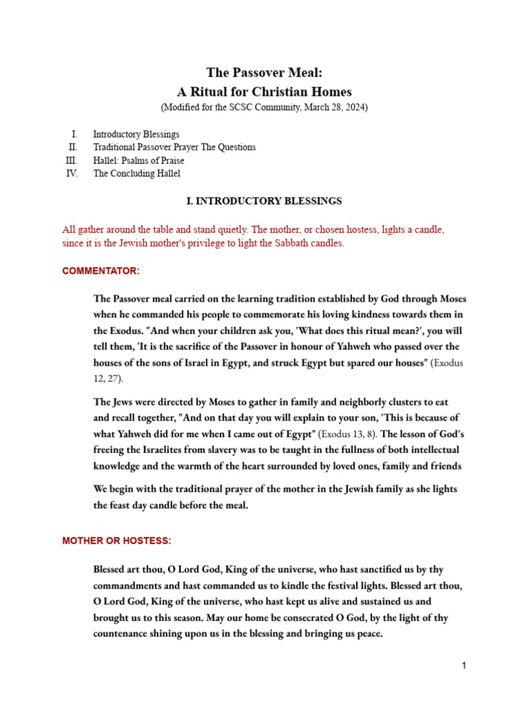 The Passover Meal Modified Pdf Passover Passover Seder