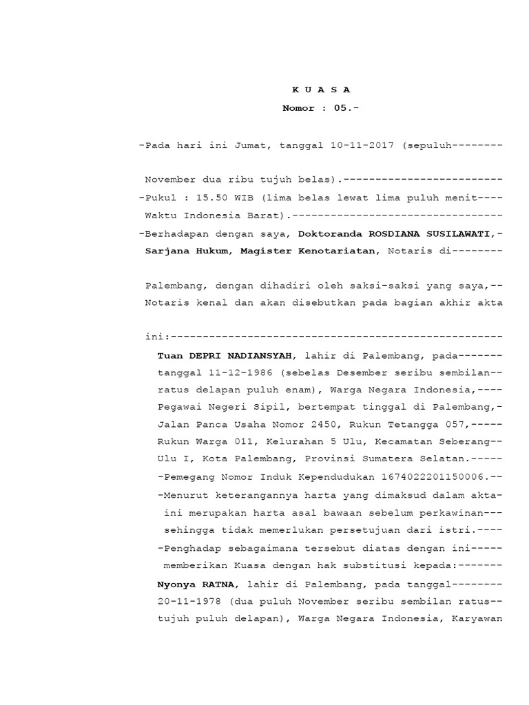 Minuta Akta Kuasa Ratna | PDF