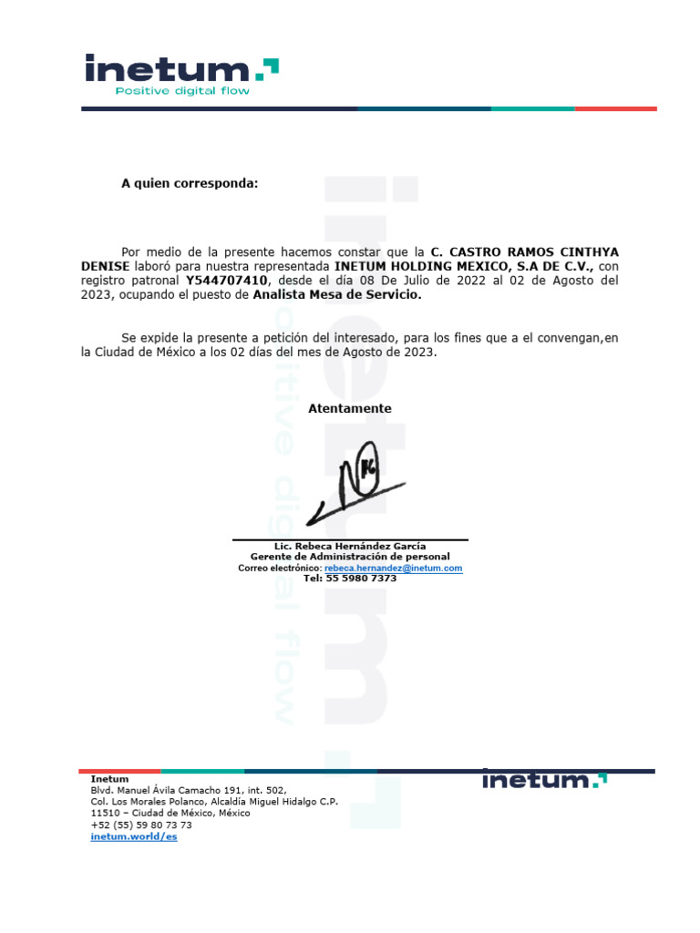 Constancia Laboral Inetum | PDF