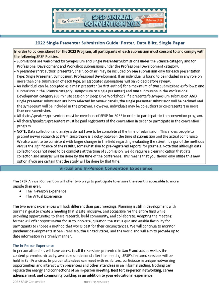 2022 SPSP Single Presenter Guide | PDF | Liberal Arts Education ...