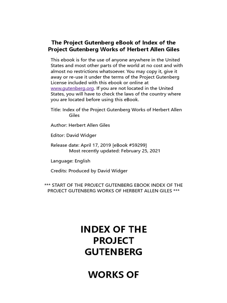 Works of Herbert Allen Giles | PDF | Project Gutenberg | Copyright