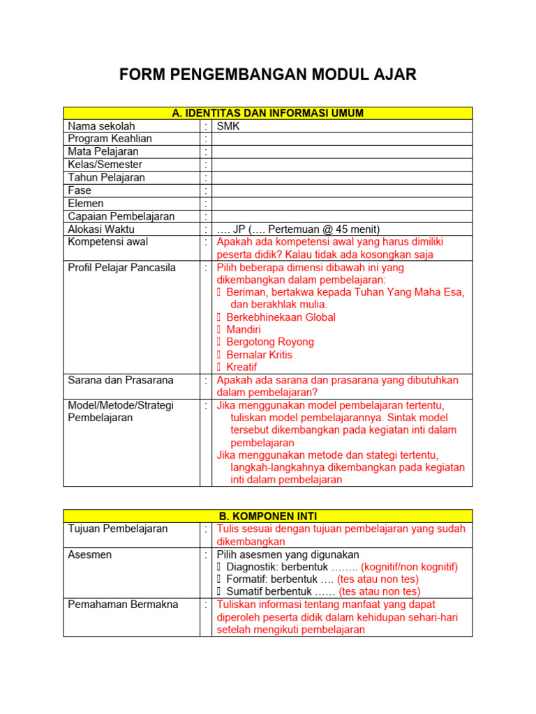 Form Pengembangan Modul AJar | PDF