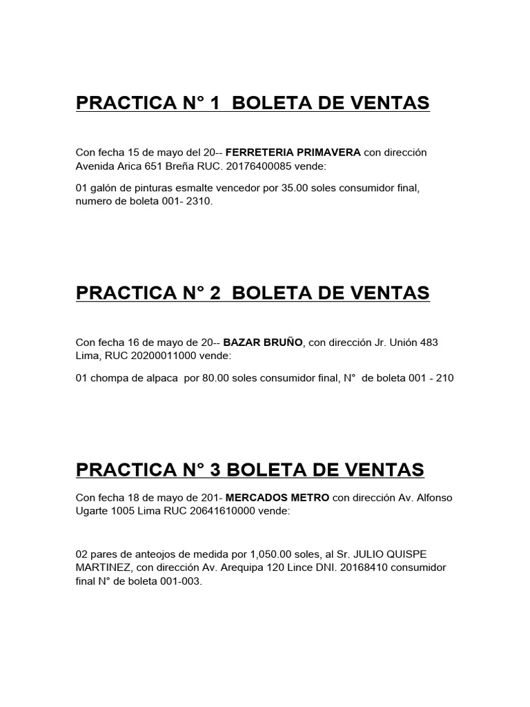 Ejemplos de Boletas de Ventas en Perú | PDF