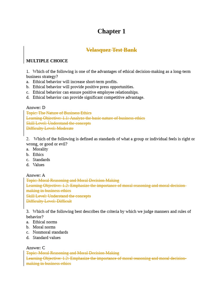 Chapter 1 Multiple Choice Qa | PDF | Morality | Emotions