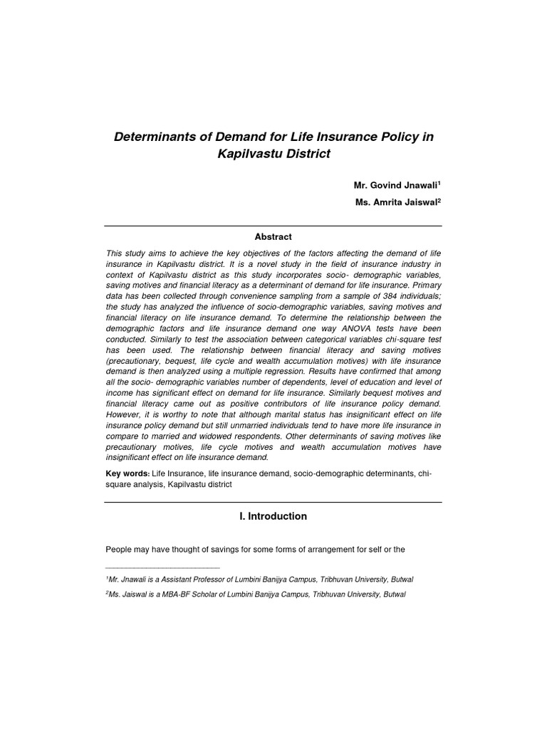 Determinants of Demand For Life Insurance Policy in Kapilvastu District ...