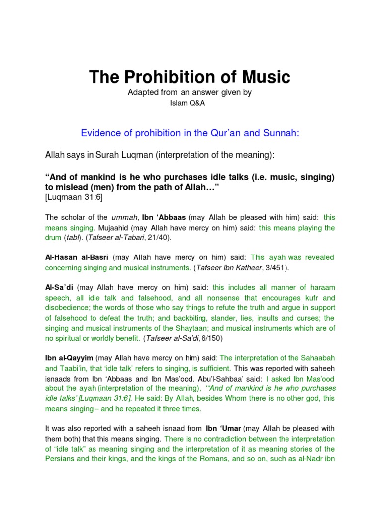 The Prohibition of Music | PDF | Hadith | Muhammad