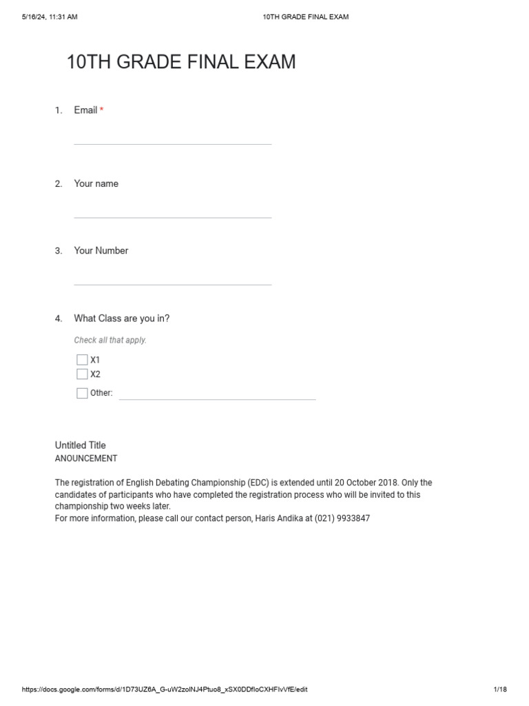 10 Grade Final Exam May 2023 - Google Forms | PDF
