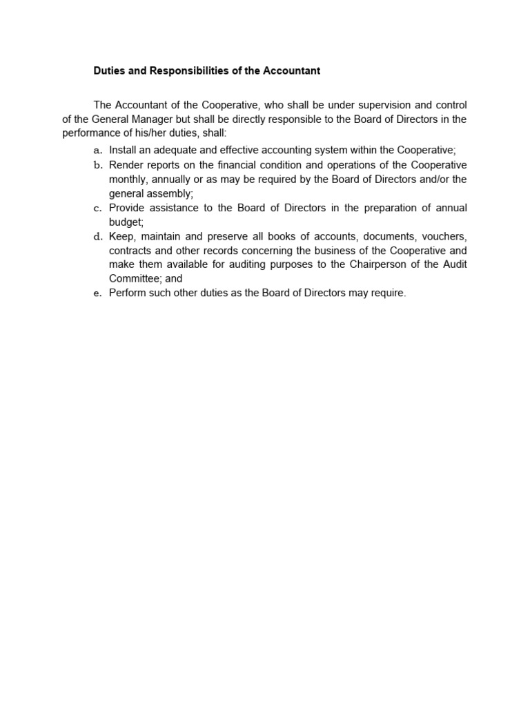 Accountant Duties in Cooperatives | PDF