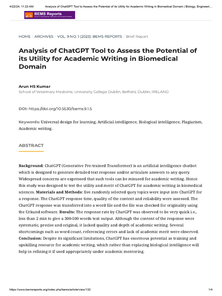 Analysis of Chatgpt Tool To Assess The Potential of Its Utility For Academic Writing in ...