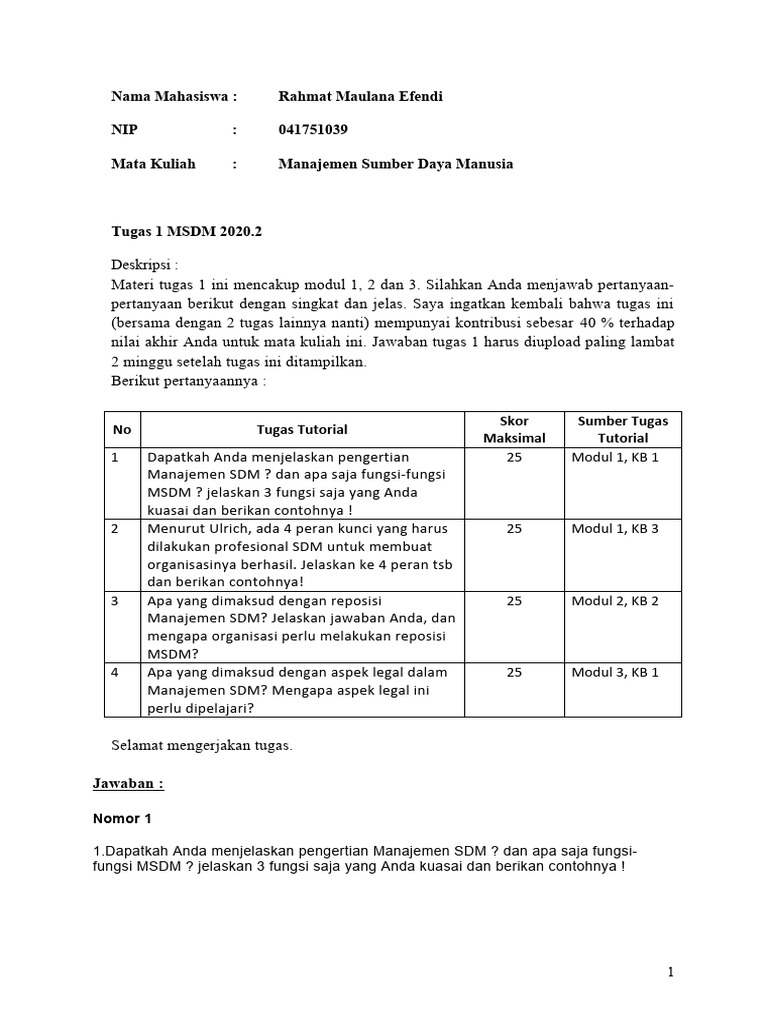 Tugas MSDM untuk Mahasiswa | PDF