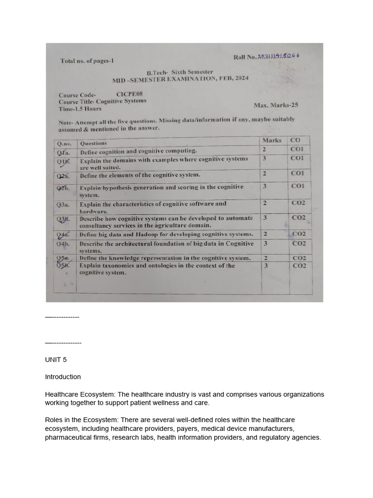 Cognitive Systems (Unit 5) | PDF | Electronic Health Record | Health Care