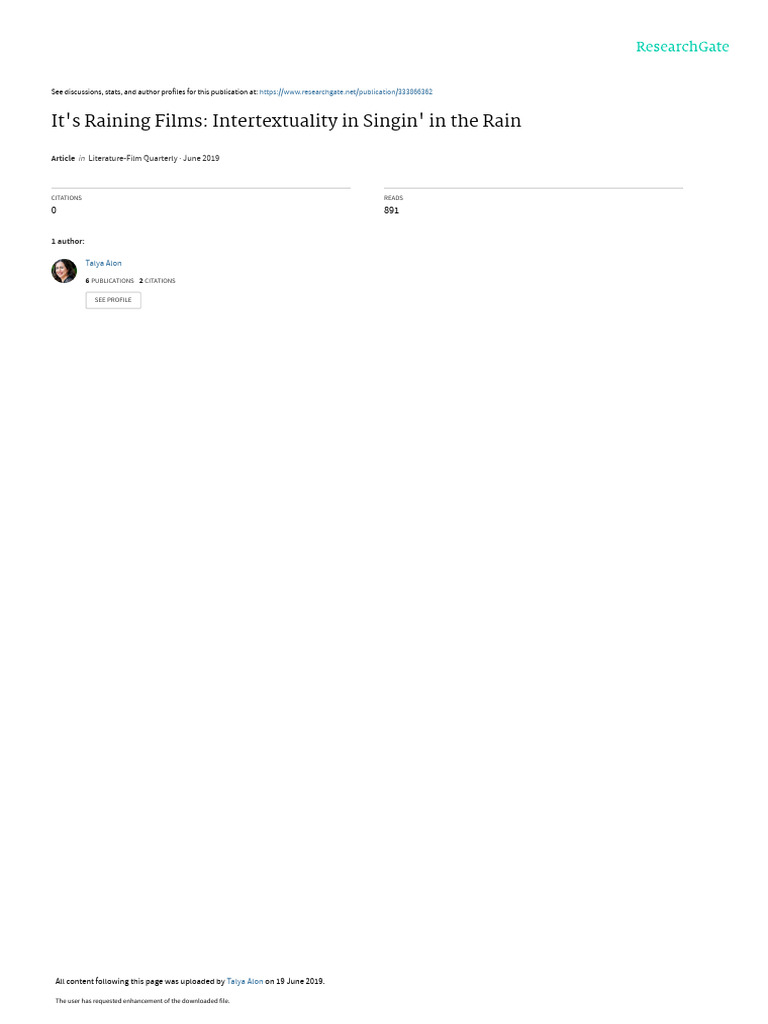 It's Raining Films: Intertextuality in Singin' in The Rain: Literature ...