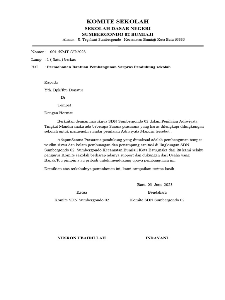 PROPOSAL BANTUAAN Kolam SD | PDF