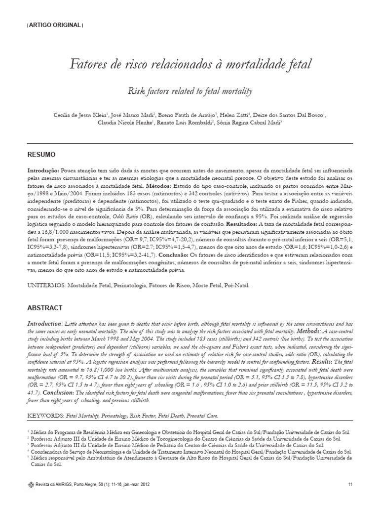 Fatores de Risco Relacionados À Mortalidade Fetalpdf | PDF | Gravidez ...
