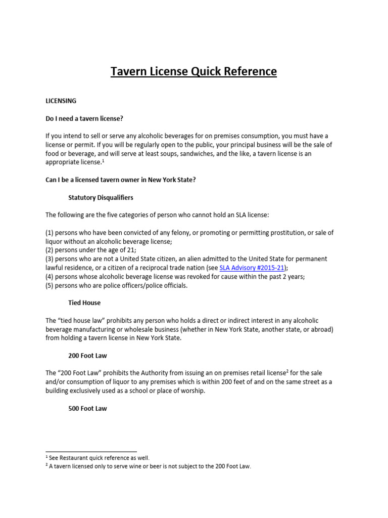 Tavern License Quick Reference 03-21-2022 | PDF | Tavern | Alcohol