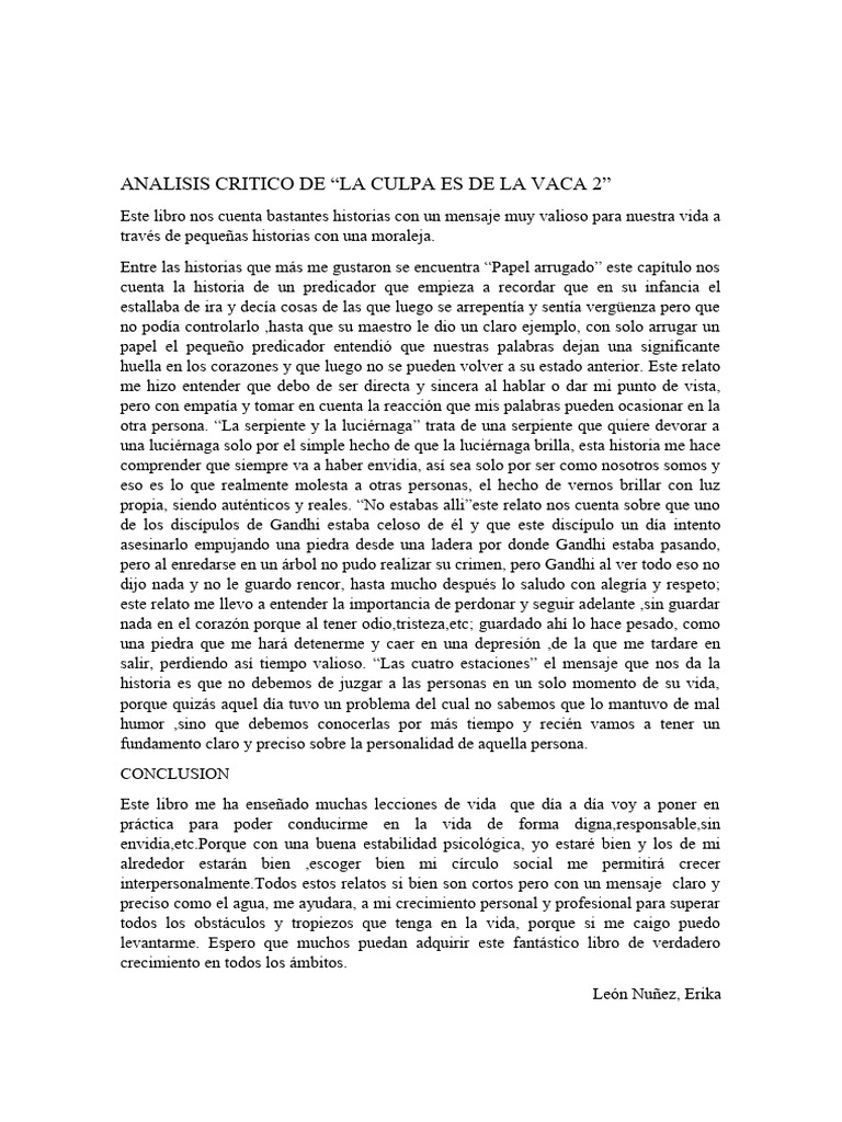 ANALISIS CRITICO DE La Culpa Es de La Vaca 2.docx (Erika) | PDF