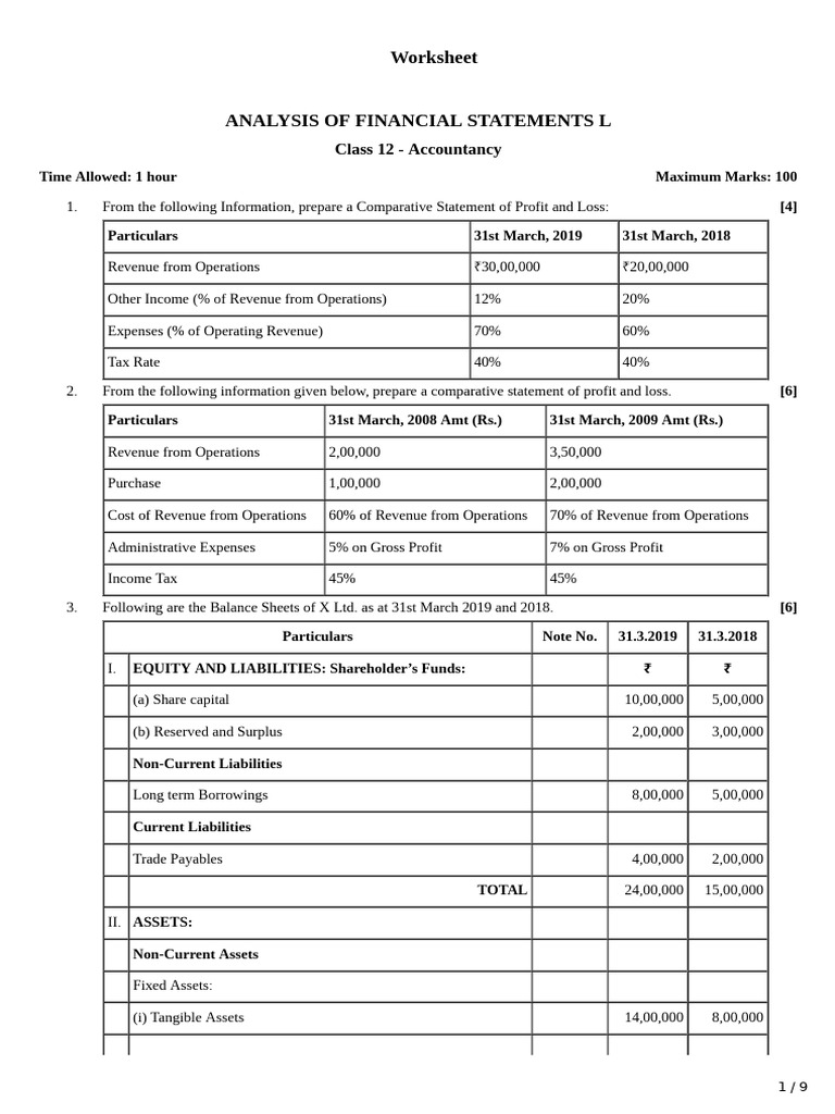 Worksheet Tools of Financial Statements of A Firm | PDF | Balance Sheet ...