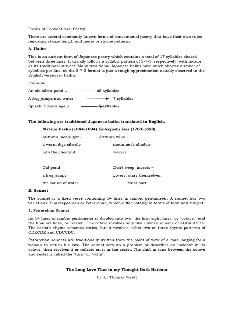 Forms of Conventional Poetry | PDF | Poetry | Sonnets