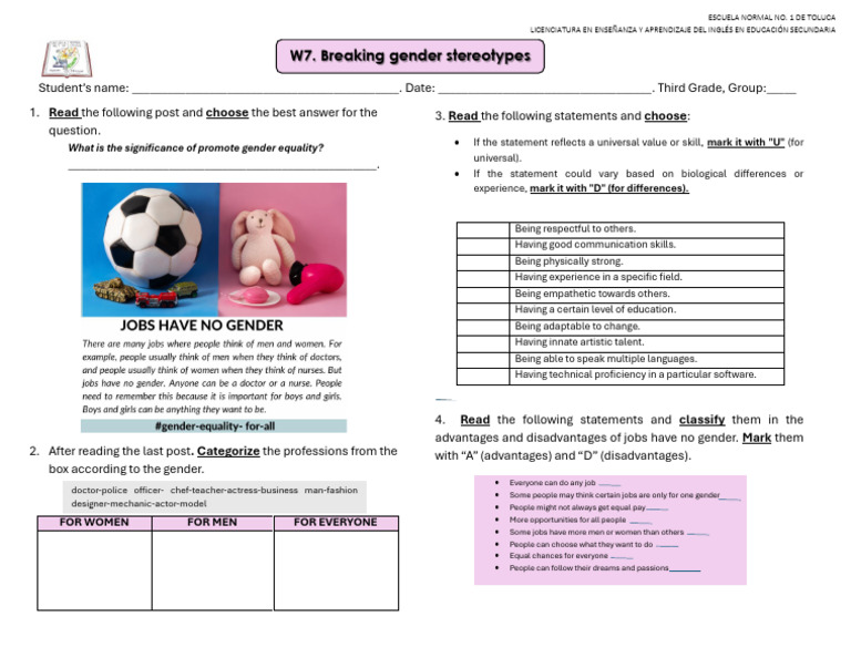 W7. Breaking Gender Stereotypes | PDF | Gender | Gender Studies