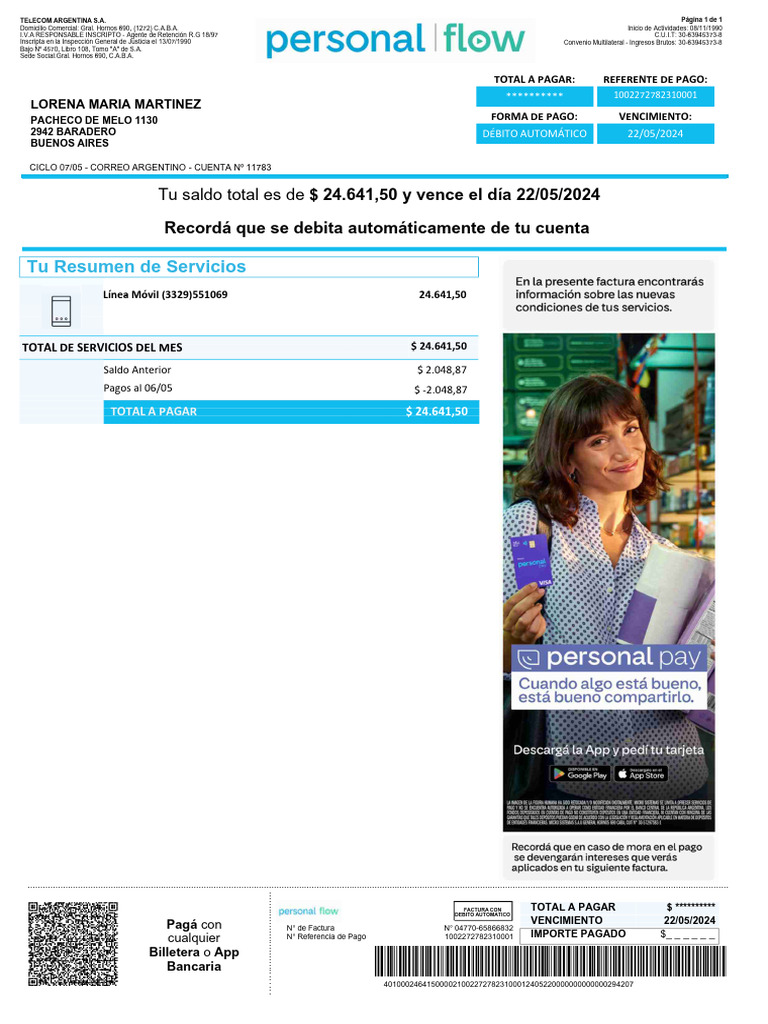 Factura Telecom Argentina: Total y Vencimiento | PDF | Servicios ...