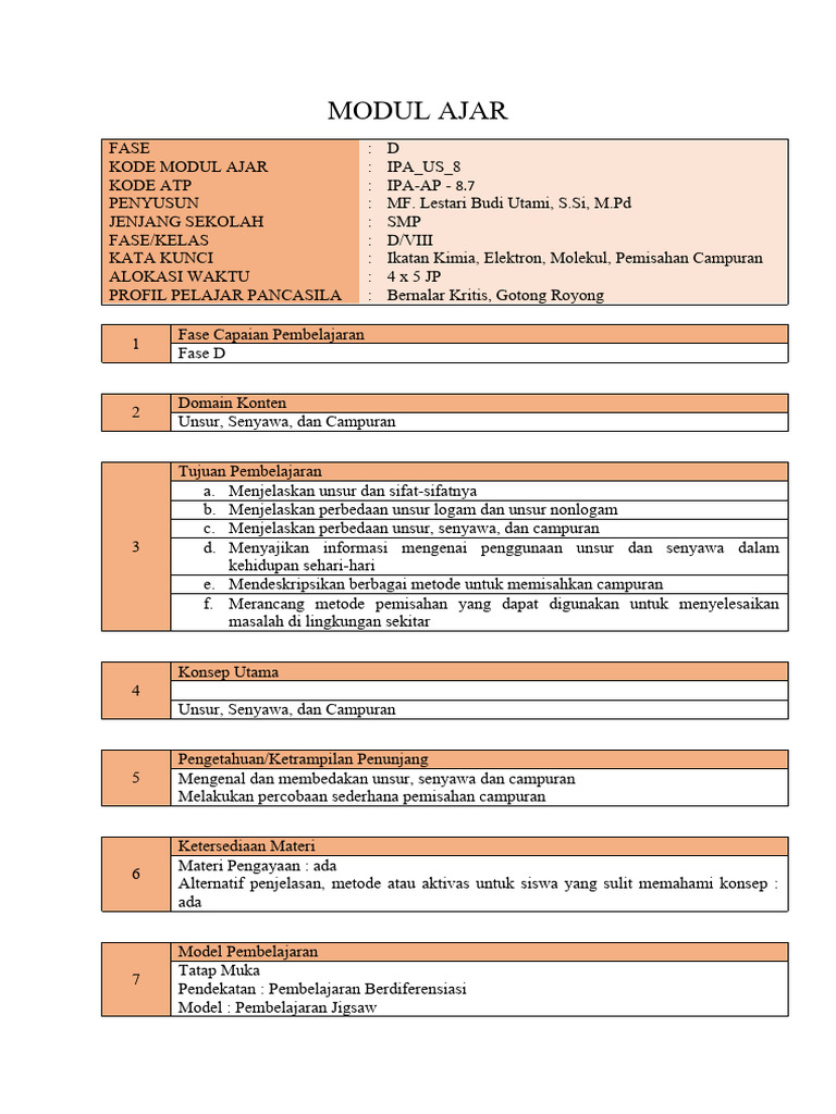 MODUL AJAR IPA - Instruksi Pembelajaran | PDF