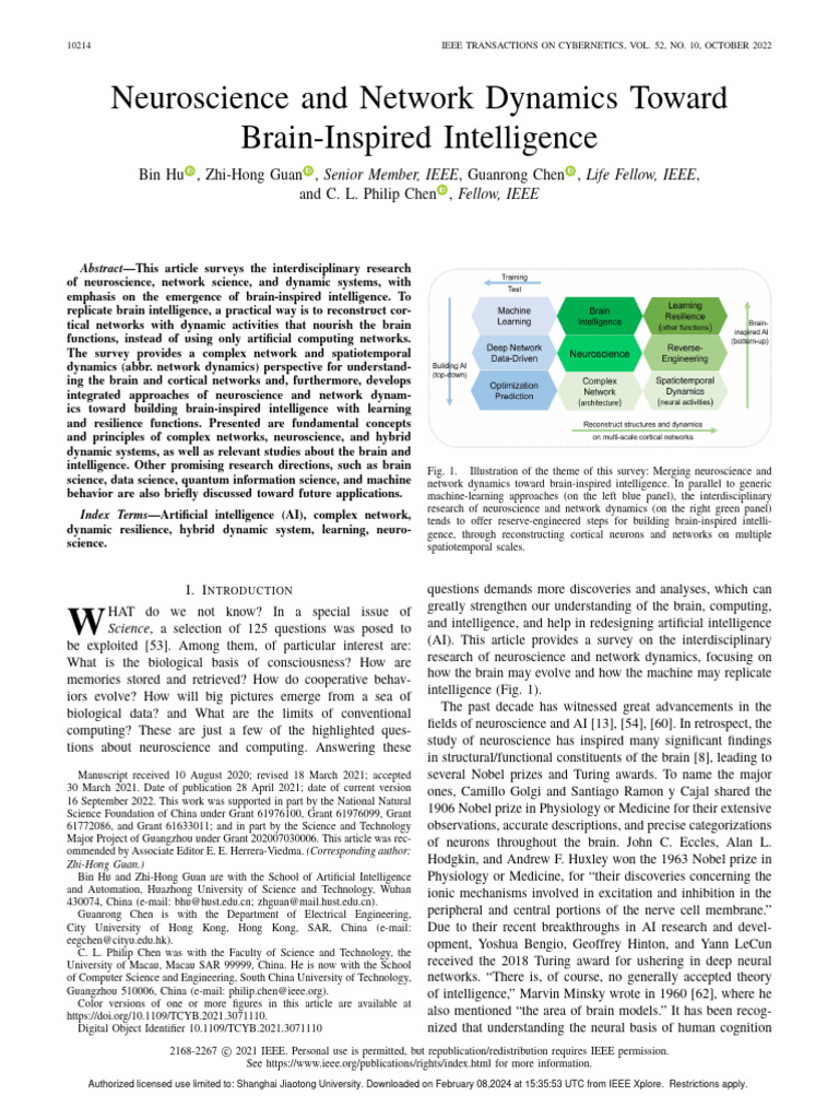 Neuroscience and Network Dynamics Toward Brain-Inspired Intelligence | PDF | Neuroscience | Synapse