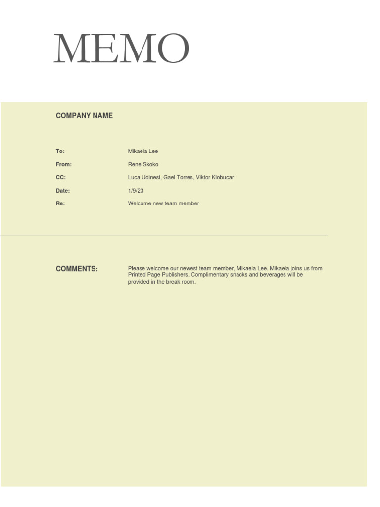 Welcome New Team Member Memo | PDF