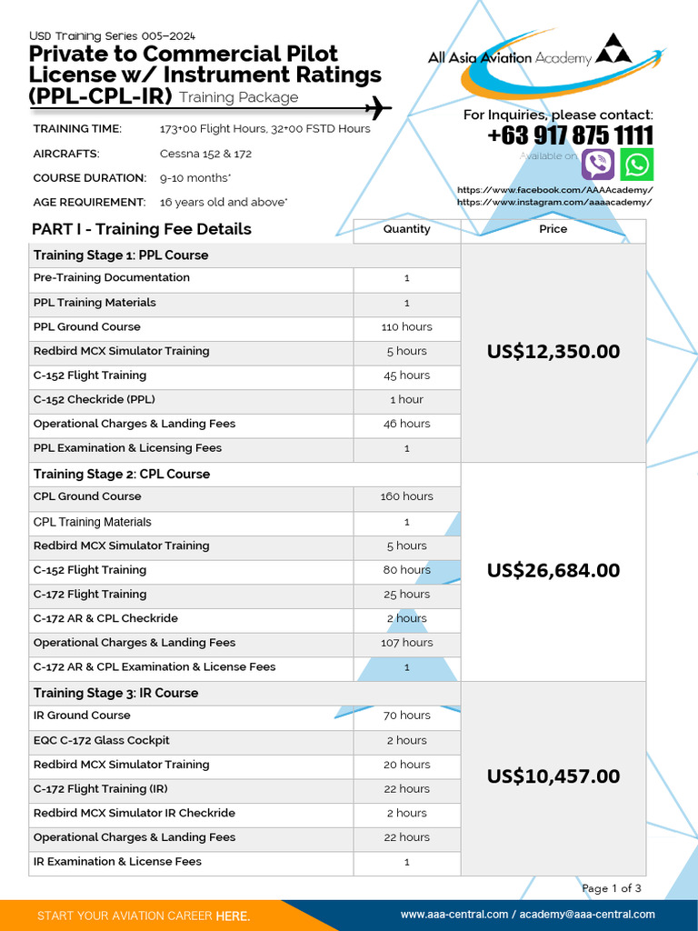2024 005 USD Private To Commercial Pilot License With Instrument Rating Course PPL CPL IR | PDF ...